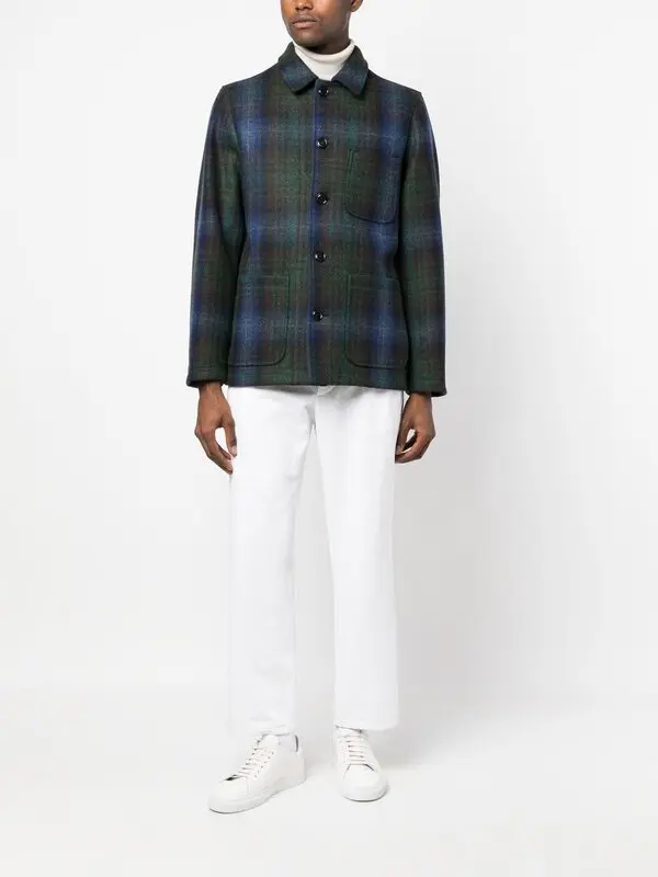 Aspesi Plaid Virgin-wool Shirt Jacket - Blue