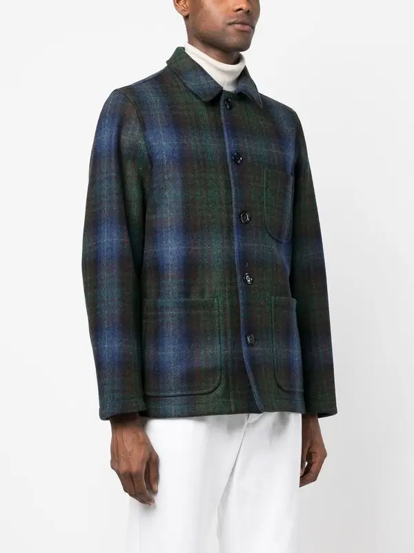 Aspesi Plaid Virgin-wool Shirt Jacket - Blue