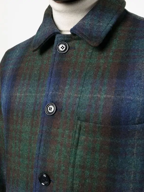Aspesi Plaid Virgin-wool Shirt Jacket - Blue