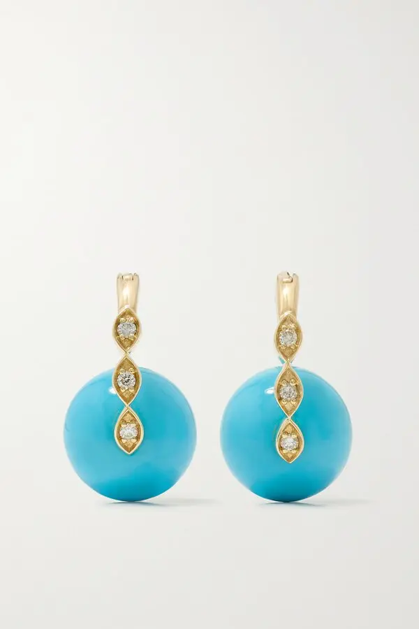 SYDNEY EVAN 14-karat Gold Turquoise And Diamond Earrings - Blue