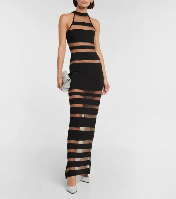 Balmain Halterneck Mesh-paneled Gown