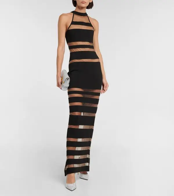 Balmain Halterneck Mesh-paneled Gown