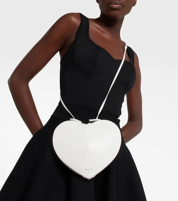 Alaïa Le Coeur Leather Heart Crossbody Bag - White