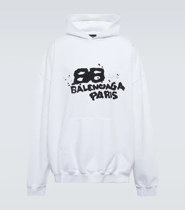 Balenciaga Logo Cotton Hoodie - White | Editorialist