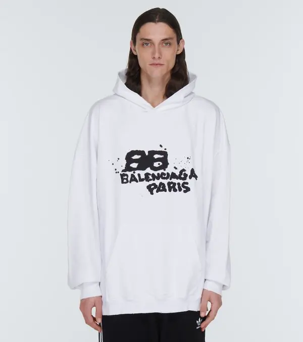 Balenciaga Logo Cotton Hoodie - White | Editorialist