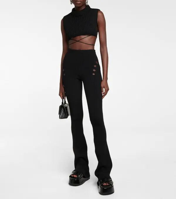 JEAN PAUL GAULTIER Cutout High-rise Flared Wool Pants