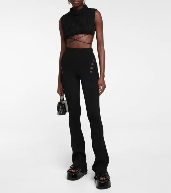 JEAN PAUL GAULTIER Cutout High-rise Flared Wool Pants