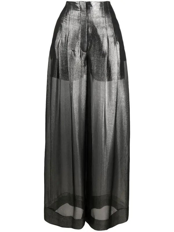Alberta Ferretti Metallic High Waist Wide-leg Trousers