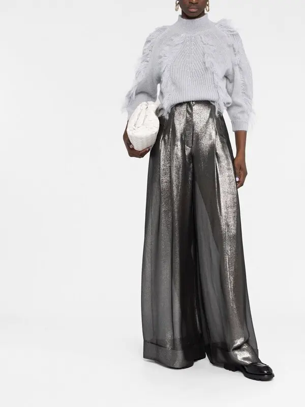 Alberta Ferretti Metallic High Waist Wide-leg Trousers