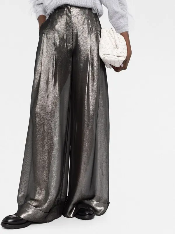 Alberta Ferretti Metallic High Waist Wide-leg Trousers