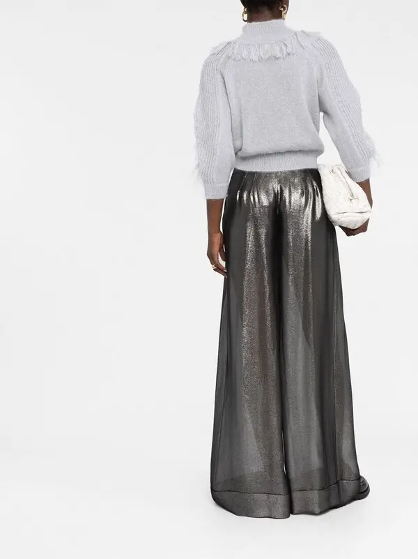 Alberta Ferretti Metallic High Waist Wide-leg Trousers