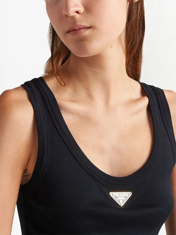 Prada Ribbed-knit Jersey Tank Top - Black