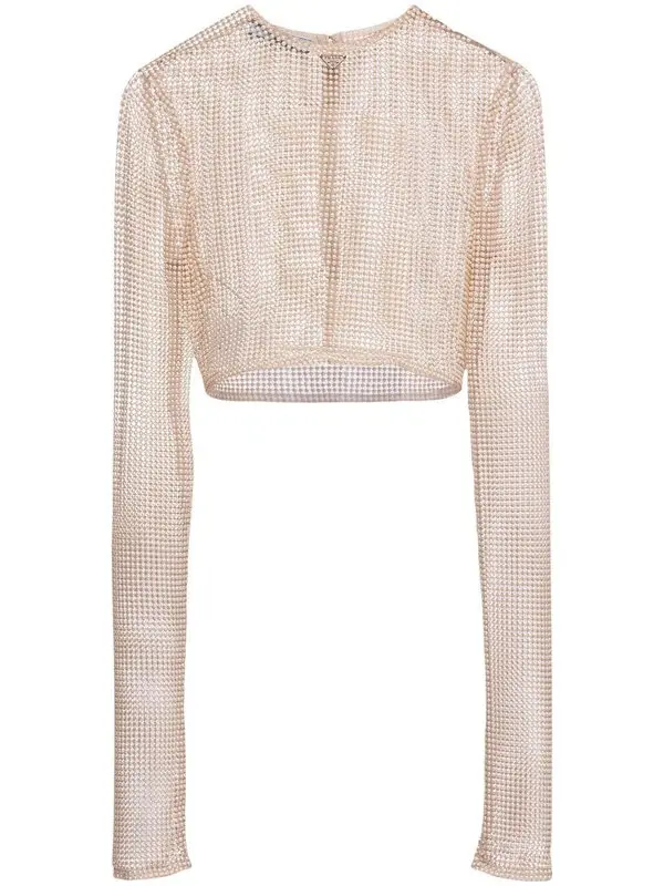 Prada Pearl-embellished Mesh Top - Neutrals