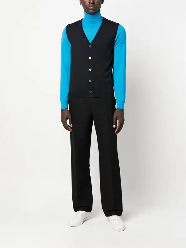 DRUMOHR Sleeveless Merino Wool Cardigan - Blue
