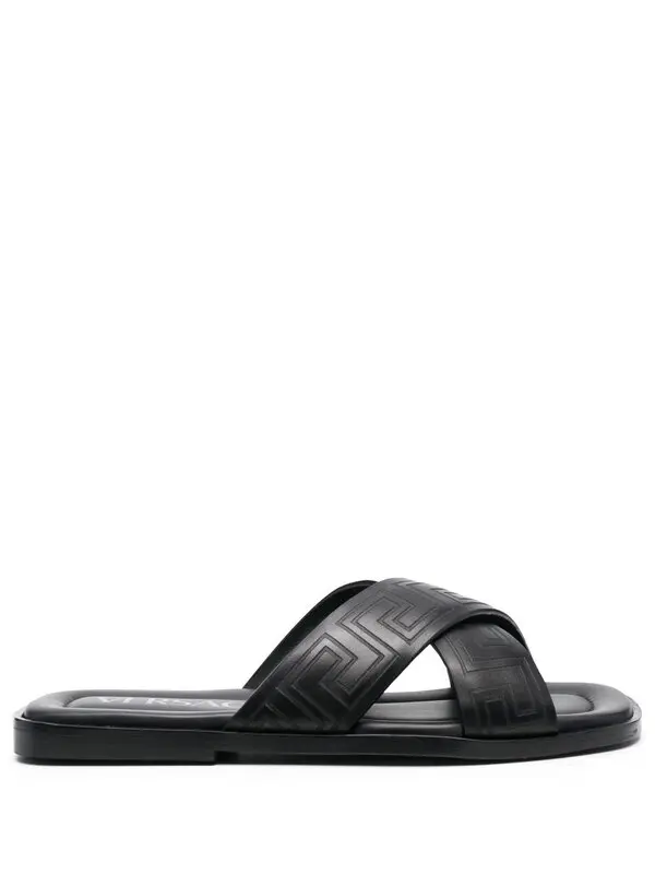 Versace Greca-pattern Open-toe Slides - Black