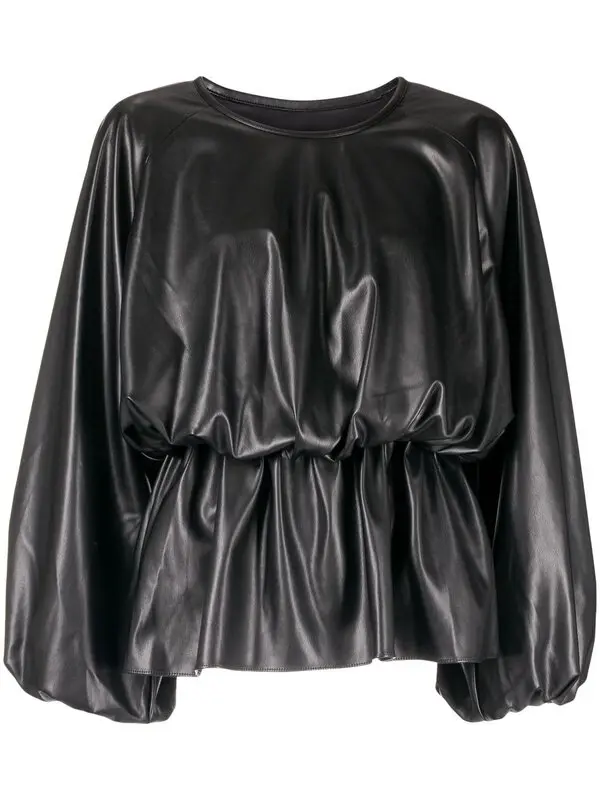 Goen.j Faux-leather Draped Top