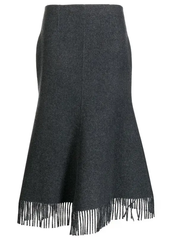 Goen.j Fringed A-line Wool-blend Skirt - Grey