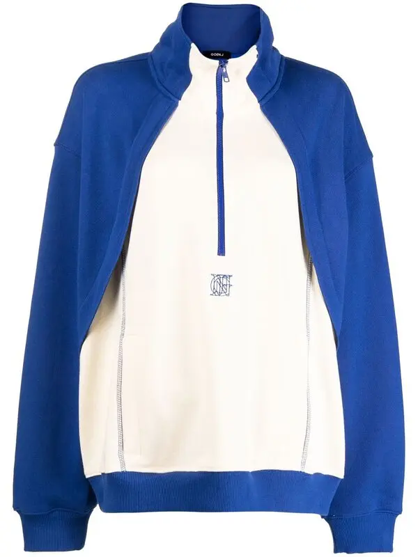 Goen.j Contrast Paneled Half-zip Sweatshirt - Blue