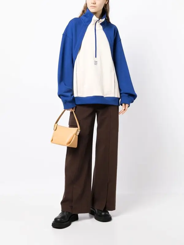 Goen.j Contrast Paneled Half-zip Sweatshirt - Blue
