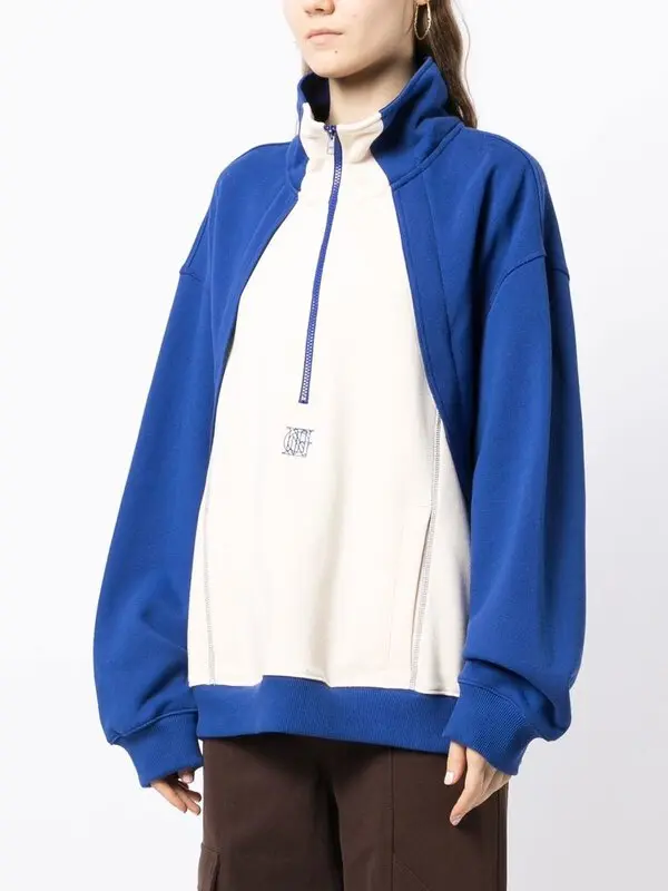 Goen.j Contrast Paneled Half-zip Sweatshirt - Blue