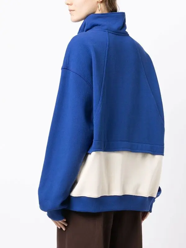 Goen.j Contrast Paneled Half-zip Sweatshirt - Blue