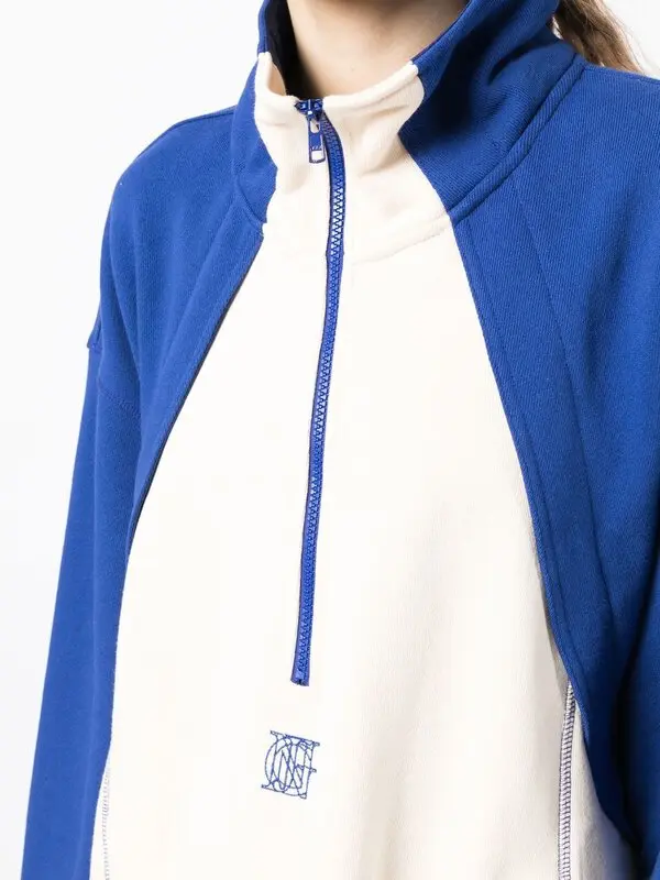 Goen.j Contrast Paneled Half-zip Sweatshirt - Blue