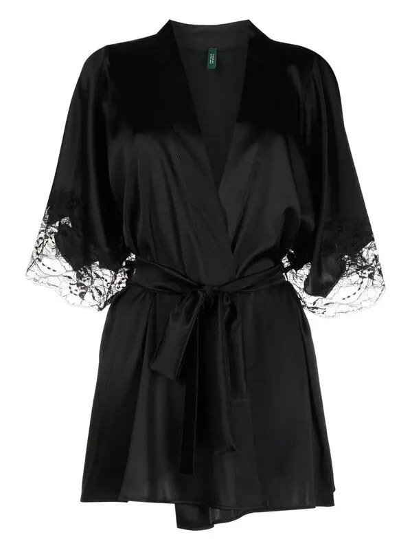 FLEUR OF ENGLAND Lace-trim Silk Robe