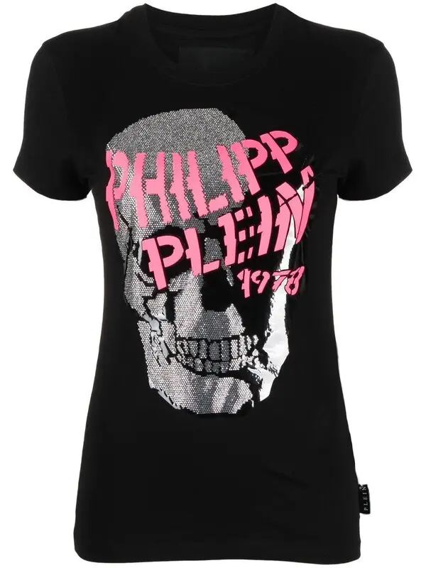 Philipp Plein Skull Strass V-neck T-shirt - Black