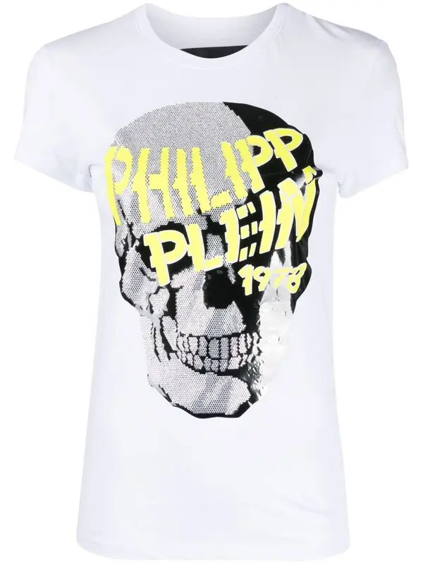 Philipp Plein Skull Strass V-neck T-shirt - White