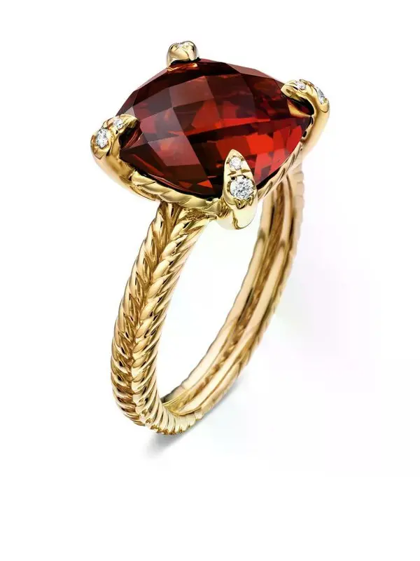 David Yurman 18kt Yellow Chatelaine Garnet And Diamond Ring - Gold
