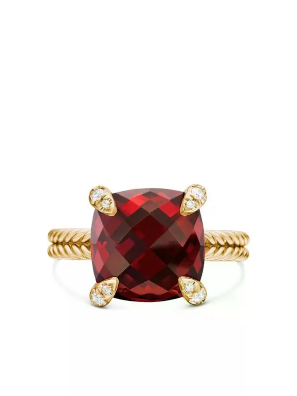 David Yurman 18kt Yellow Chatelaine Garnet And Diamond Ring - Gold