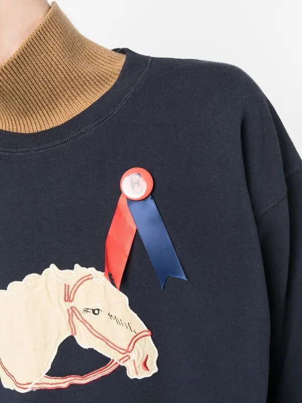 Bode Pony Appliqué Rosette Detail Sweatshirt - Blue | Editorialist