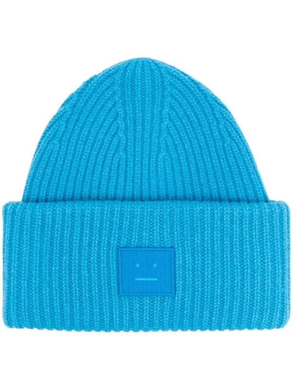 Acne Studios Logo Motif Rib-knit Beanie - Blue