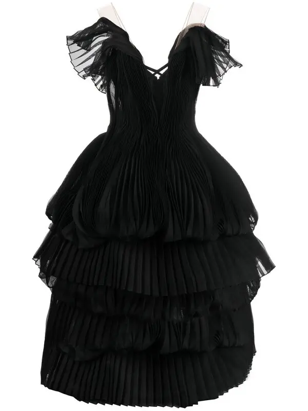 Marchesa Pleated Tiered Gown