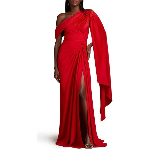 Tadashi Shoji Ember One-shoulder Gown - Lava Red