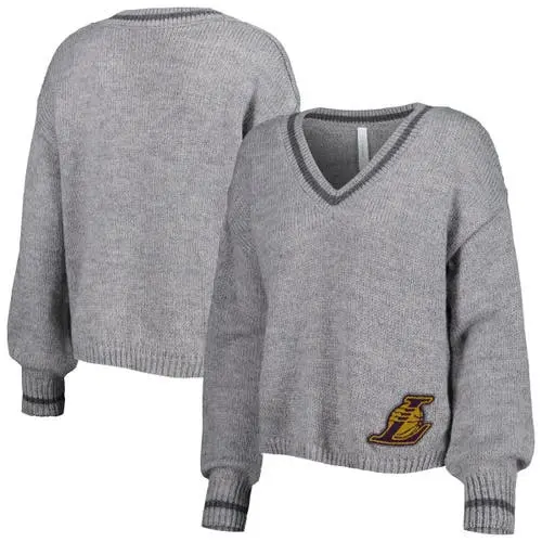 LUSSO Los Angeles Lakers Scarletts Lantern Sleeve Tri-blend V-neck Pullover Sweater - Gray
