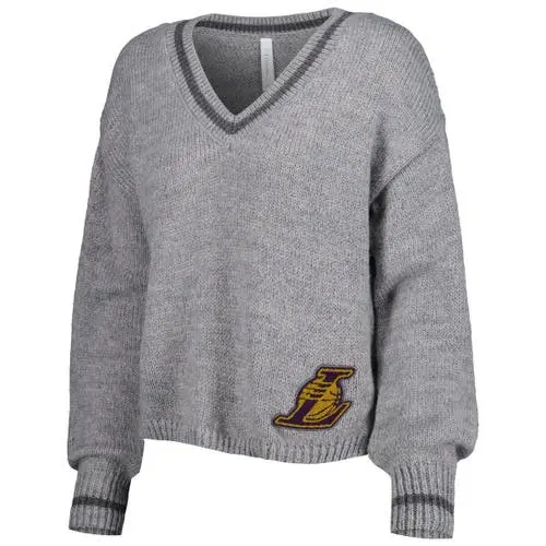 LUSSO Los Angeles Lakers Scarletts Lantern Sleeve Tri-blend V-neck Pullover Sweater