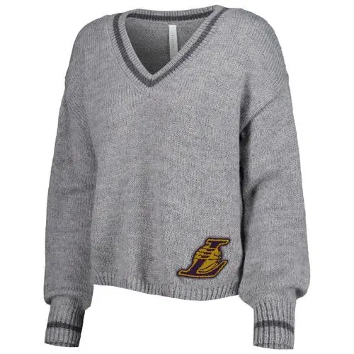 LUSSO Los Angeles Lakers Scarletts Lantern Sleeve Tri-blend V-neck Pullover Sweater