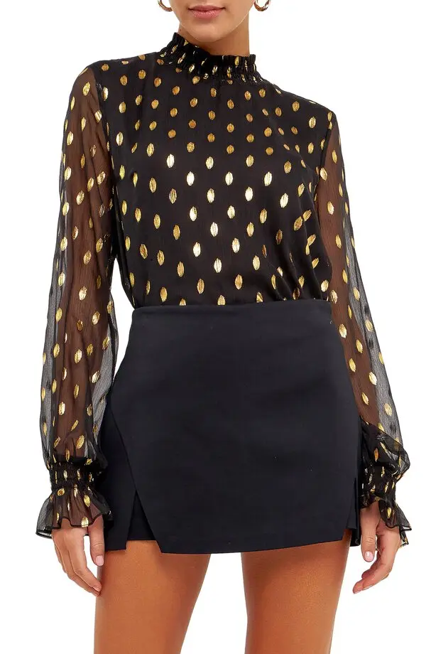 Endless Rose Metallic Polka Dot Chiffon Top - Black