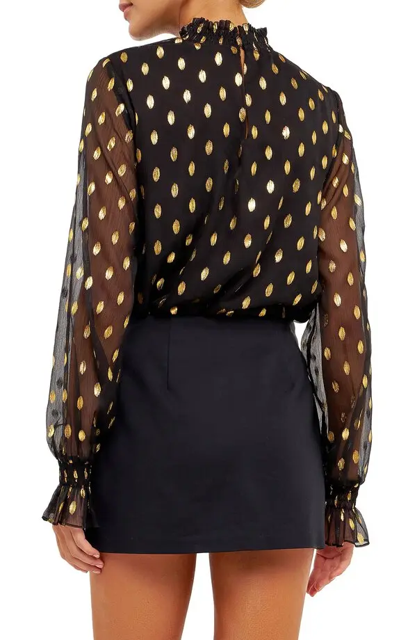 Endless Rose Metallic Polka Dot Chiffon Top - Black
