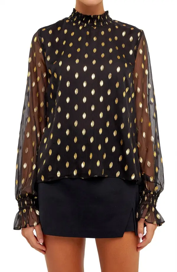 Endless Rose Metallic Polka Dot Chiffon Top - Black