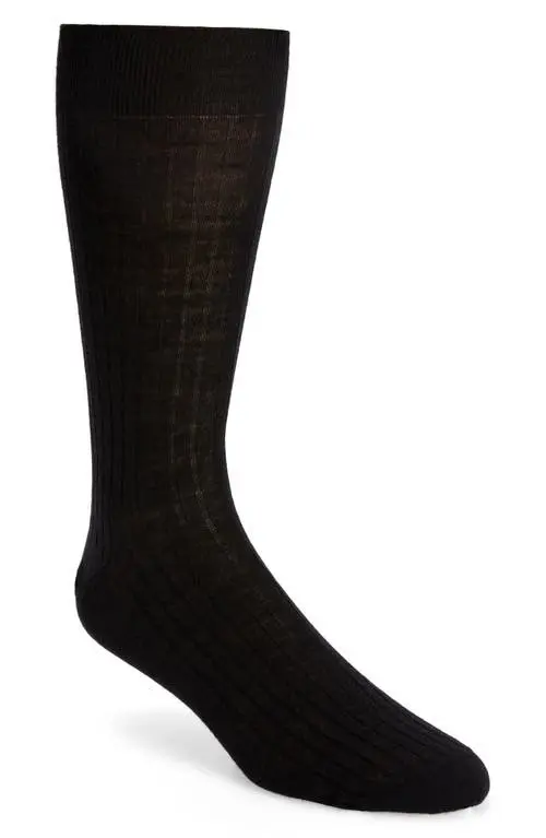 Canali Ribbed Wool Blend Socks - Black