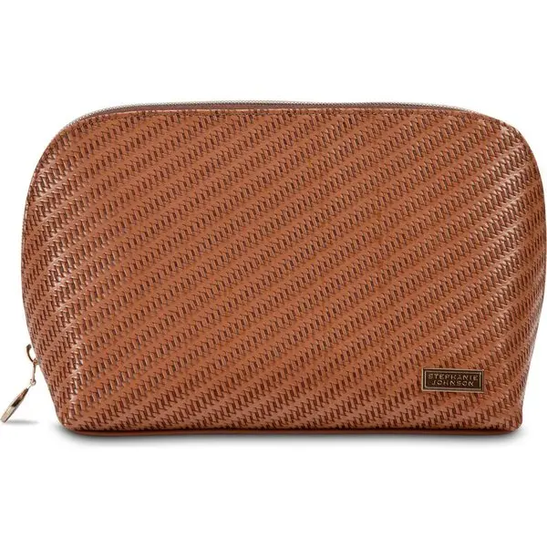 Stephanie Johnson Woven Faux-leather Makeup Bag - Cognac