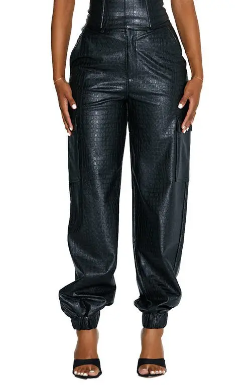 Naked Wardrobe Crocodile Faux Leather Joggers - Black