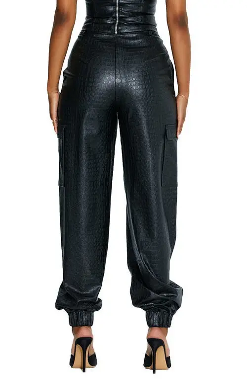 Naked Wardrobe Crocodile Faux Leather Joggers - Black