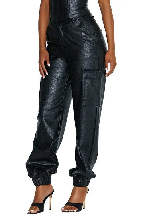 Naked Wardrobe Crocodile Faux Leather Joggers - Black