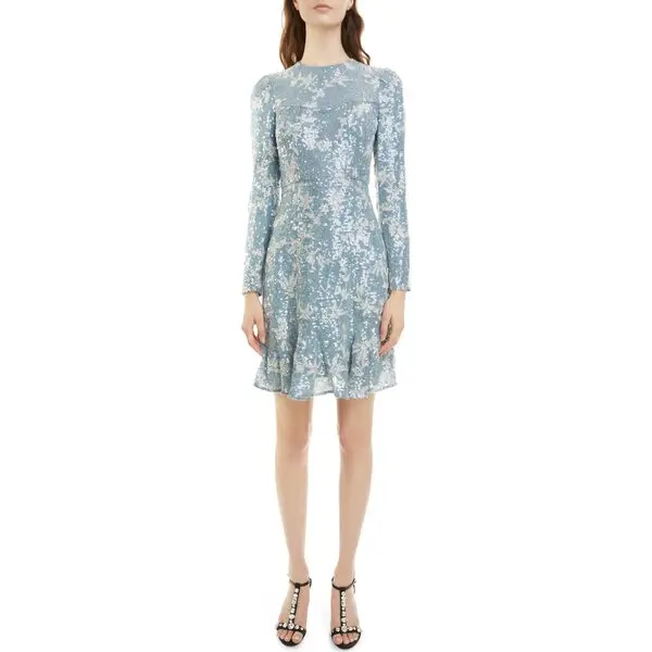 Erdem Bette Sequin Vine Long Sleeve Dress - Blue/silver