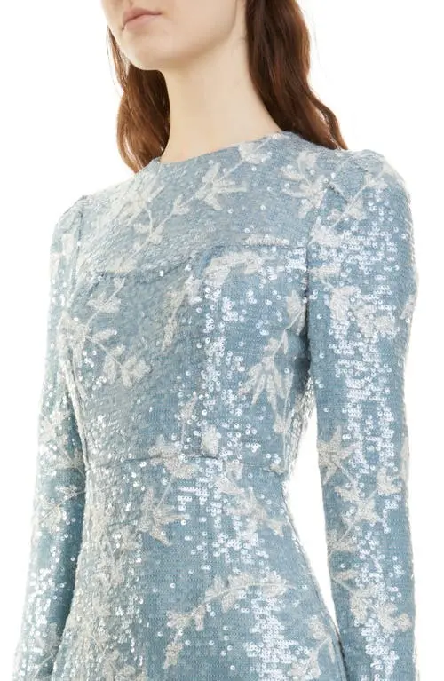 Erdem Bette Sequin Vine Long Sleeve Dress