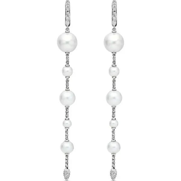 David Yurman Pearl And Diamond Drop Earrings - Sterling Silver