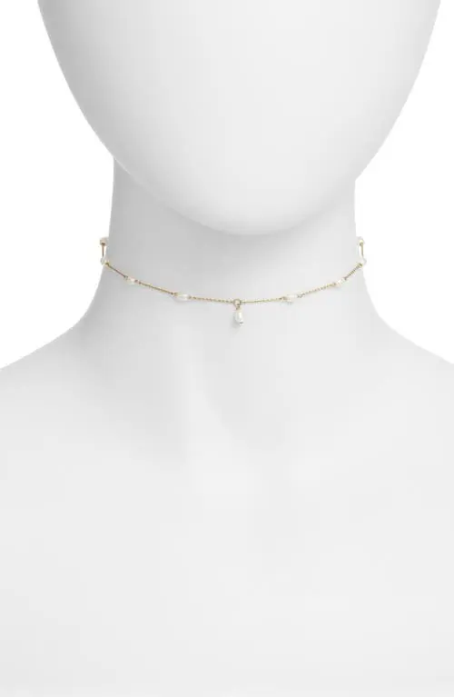 POPPY FINCH Keshi Pearl Spaced Choker Necklace - Yellow Gold